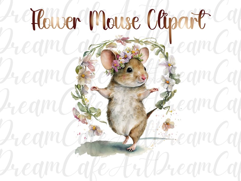 Flower Mouse Clipart, Mouse and Flower Clipart, Cute Watercolor Mouse ...