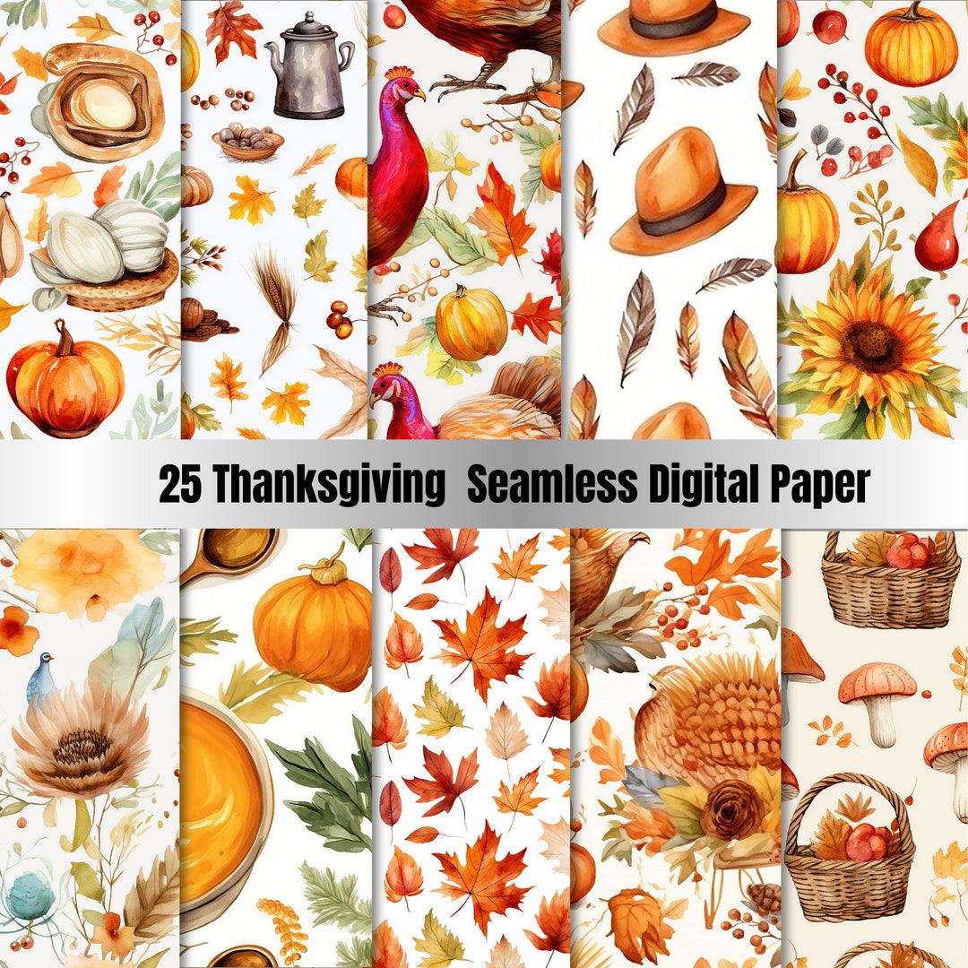 25 Thanksgiving Digital Paper Pack, Hello Fall Repeating Pattern ...