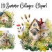 10 Jpgs, Summer Cottages Watercolor Clipart, Digital Planner, Wall Art ...