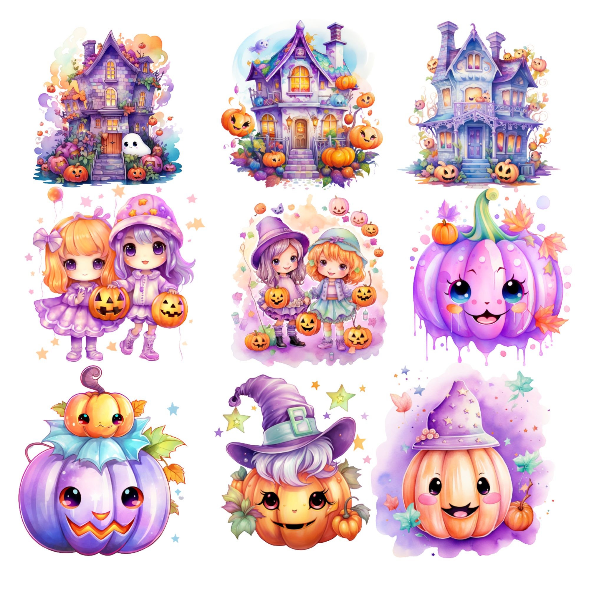 43 Watercolor Halloween Cute Collection Clipart, PNG, Halloween Clipart ...