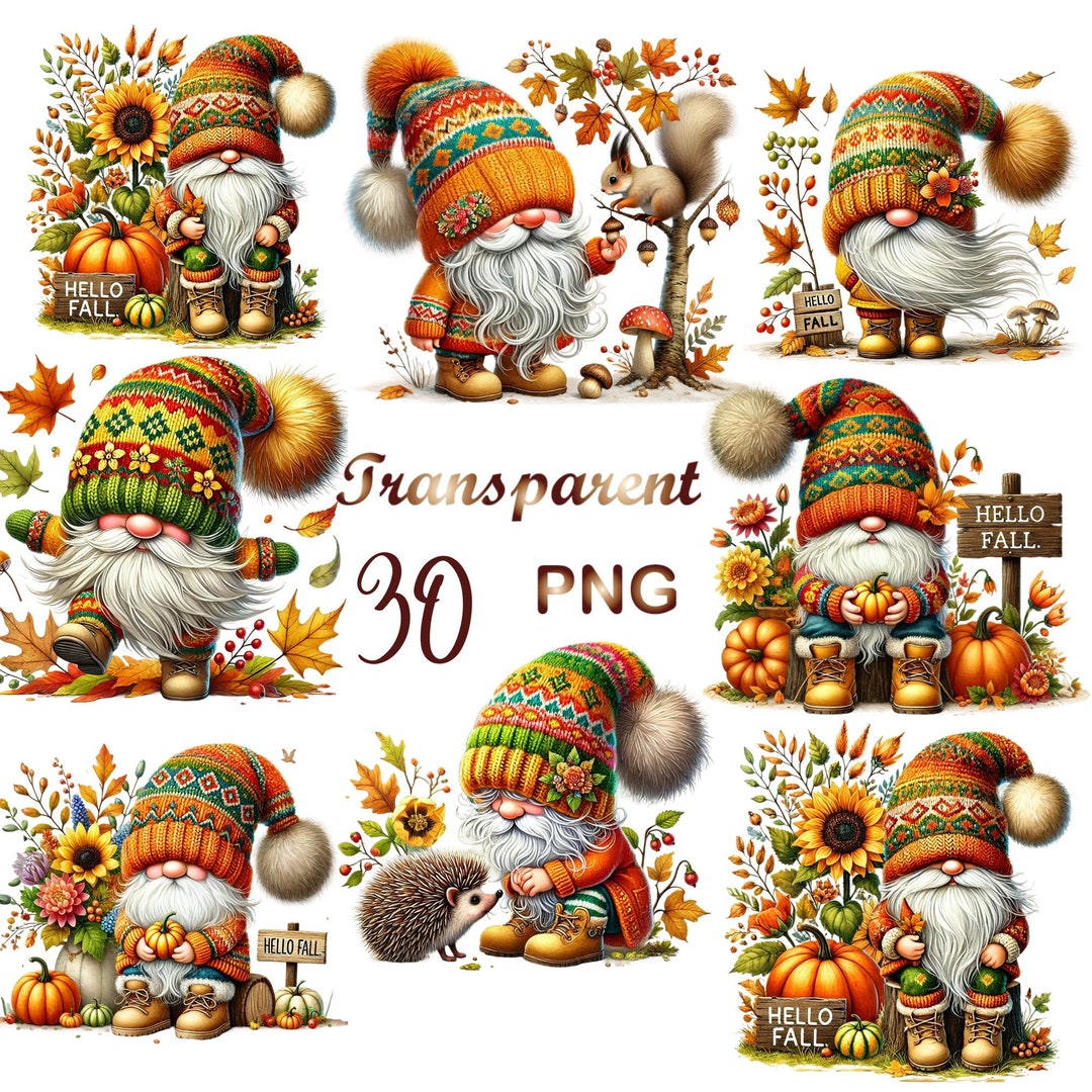 30 PNG, Hello Fall Gnome Clipart Bundle,autumn Gnome Clipart, Autumn ...