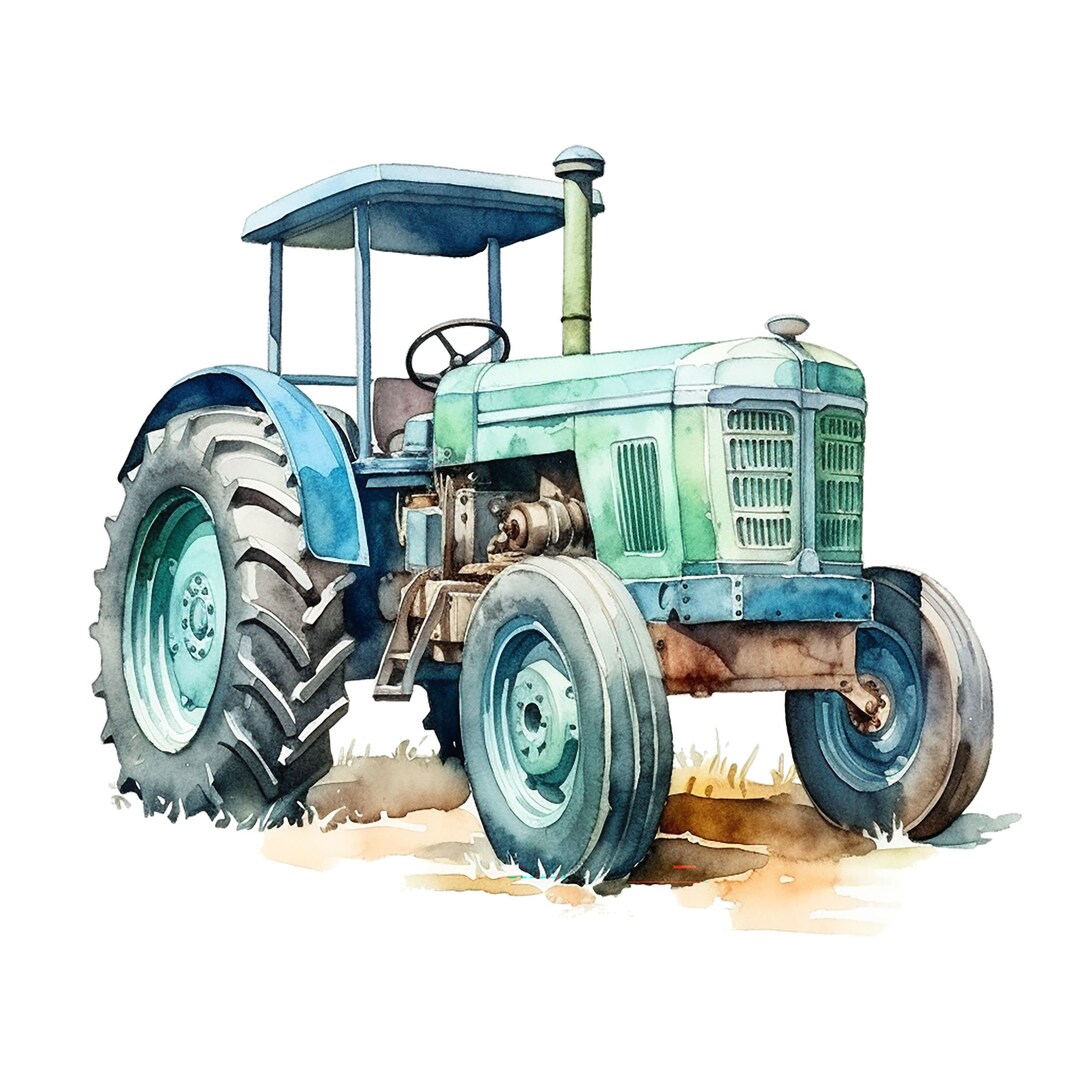 Watercolor Farm Tractor Clipart: Rusty Tractor Art (digital Download ...