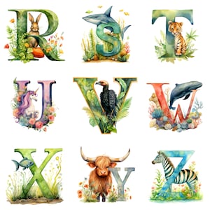 28 Cute Animal Alphabet Digital Watercolor Clipart, High-resolution ...