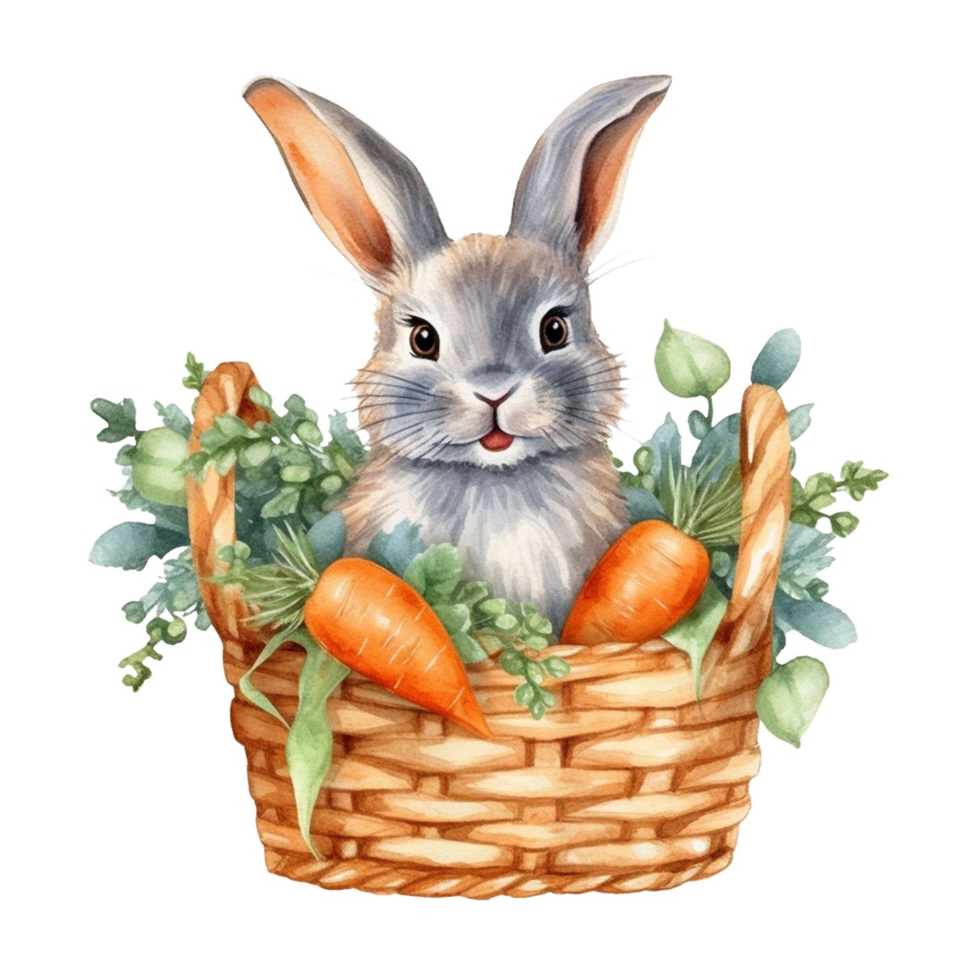13 Bunny in Basket Clipart, Jpgs, Commercial Use, Digital Download ...