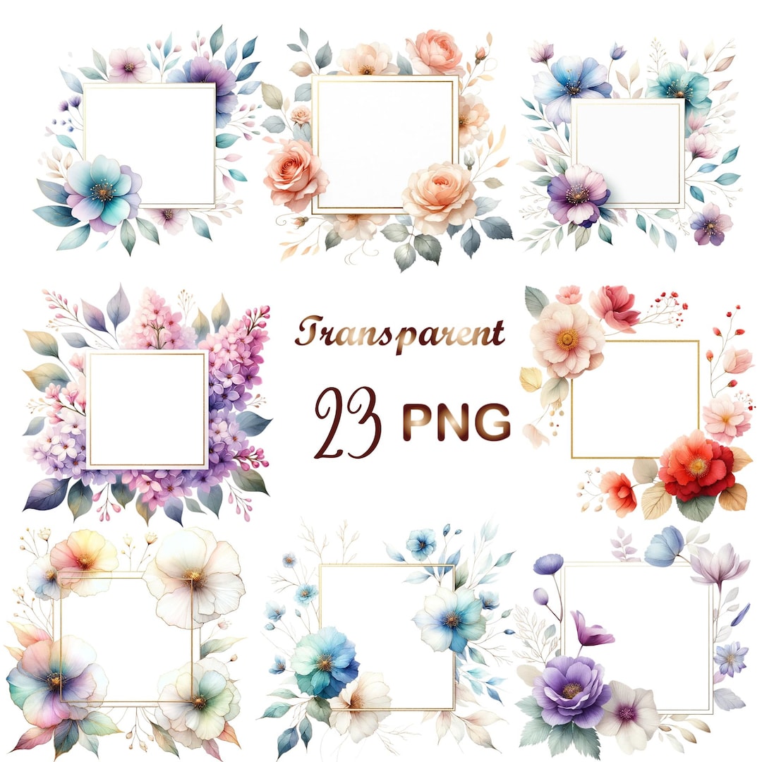 Flower Frame Clipart Bundle, 23 PNG Floral Frames Clipart,flower Border ...