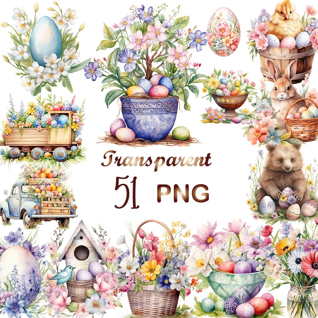 51 Rustic Easter Spring Clipart PNG, Spring Easter, Farmhouse Garden ...