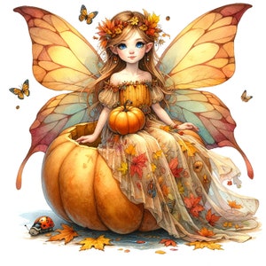 12 PNG JPG Fall Pumpkin Fairy Clipart Bundle, Fairy Illustration,cute ...