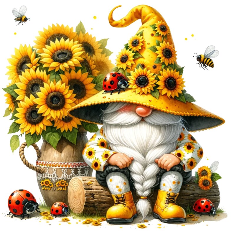 25 PNG Sunflower Gnome Clipart Bundle,garden Gnome Watercolor Clipart ...
