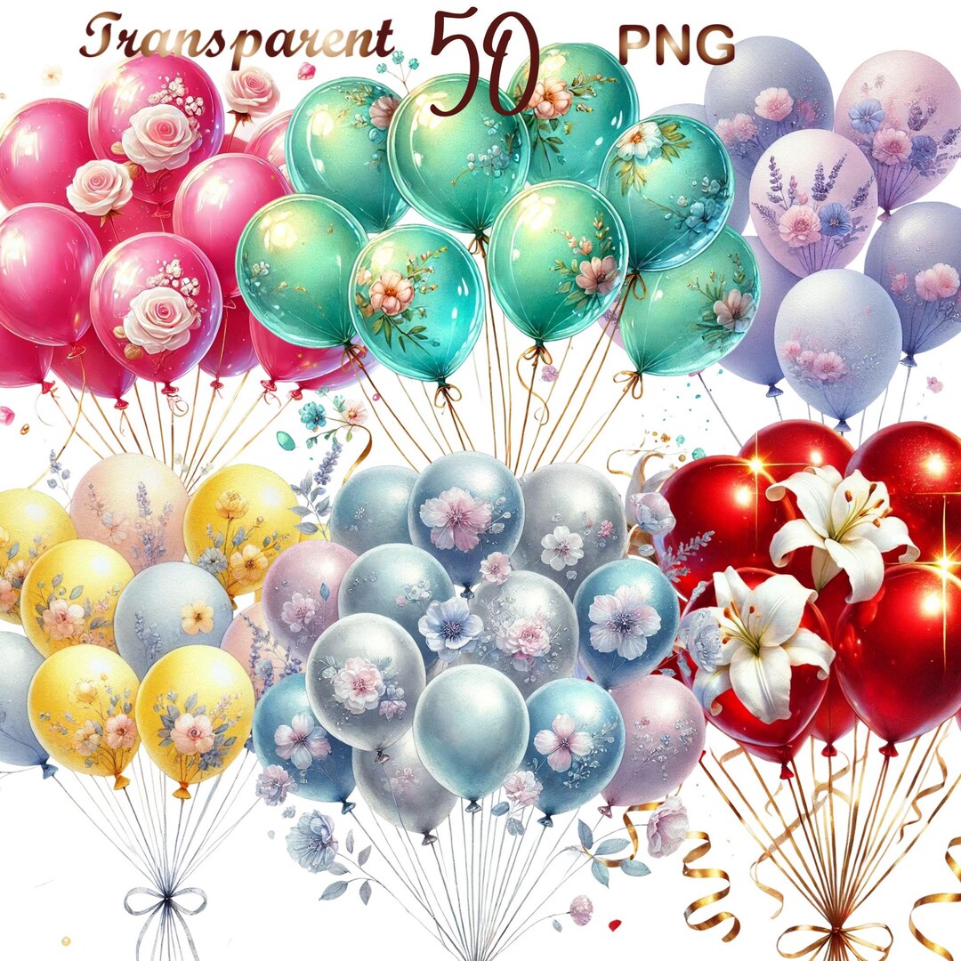 50 PNG Set 4 Balloons Clipart Bundle, Party Clipart, Cute Children's ...