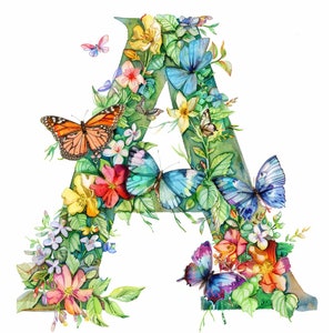 26 PNG, Watercolor Spring Floral Alphabet Collection Clipart, Alphabet ...