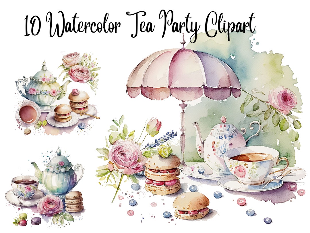 10 Watercolor Tea Party Clipart, Jpgs, Digital Planner, Paper Crafts ...