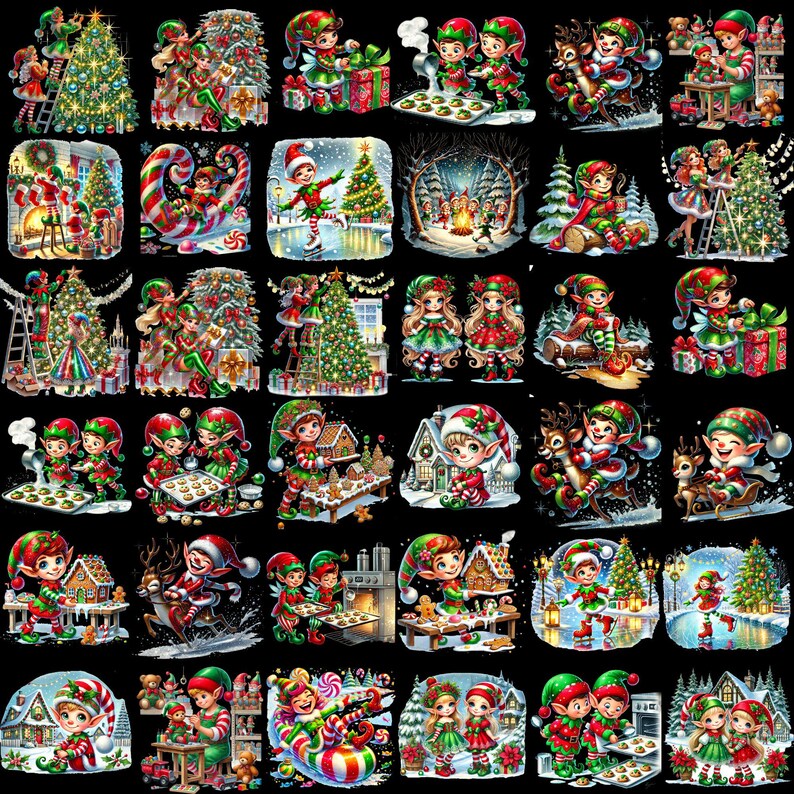 45 PNG, Christmas Elves Clipart Bundle, Cute Christmas Elves, Festive ...