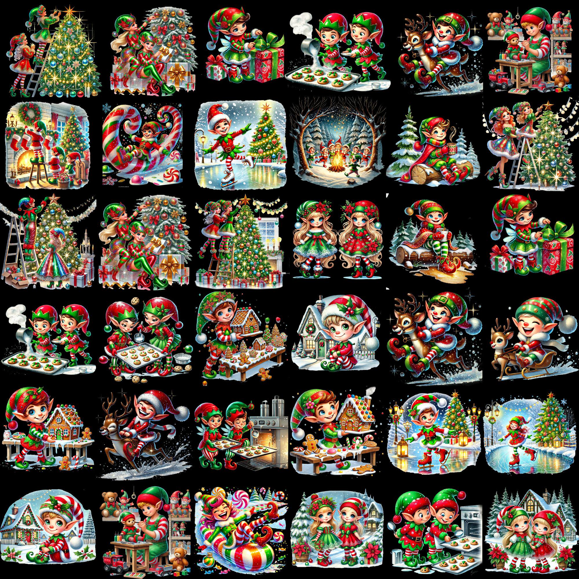 45 PNG, Christmas Elves Clipart Bundle, Cute Christmas Elves, Festive ...