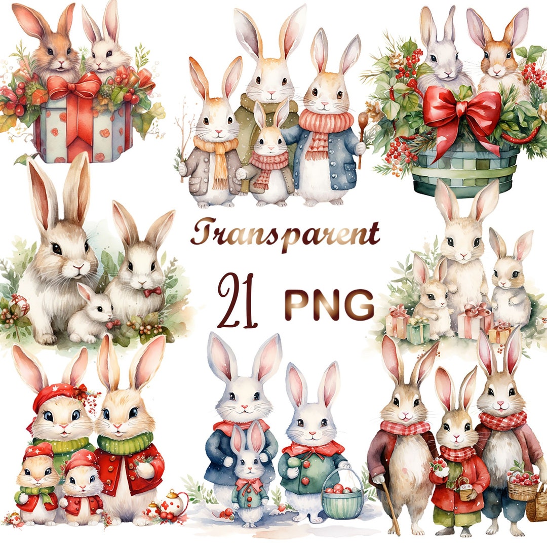 21 Christmas Bunny PNG, Xmas Bunnies Png, Bute Bunny Clipart, Bunny ...