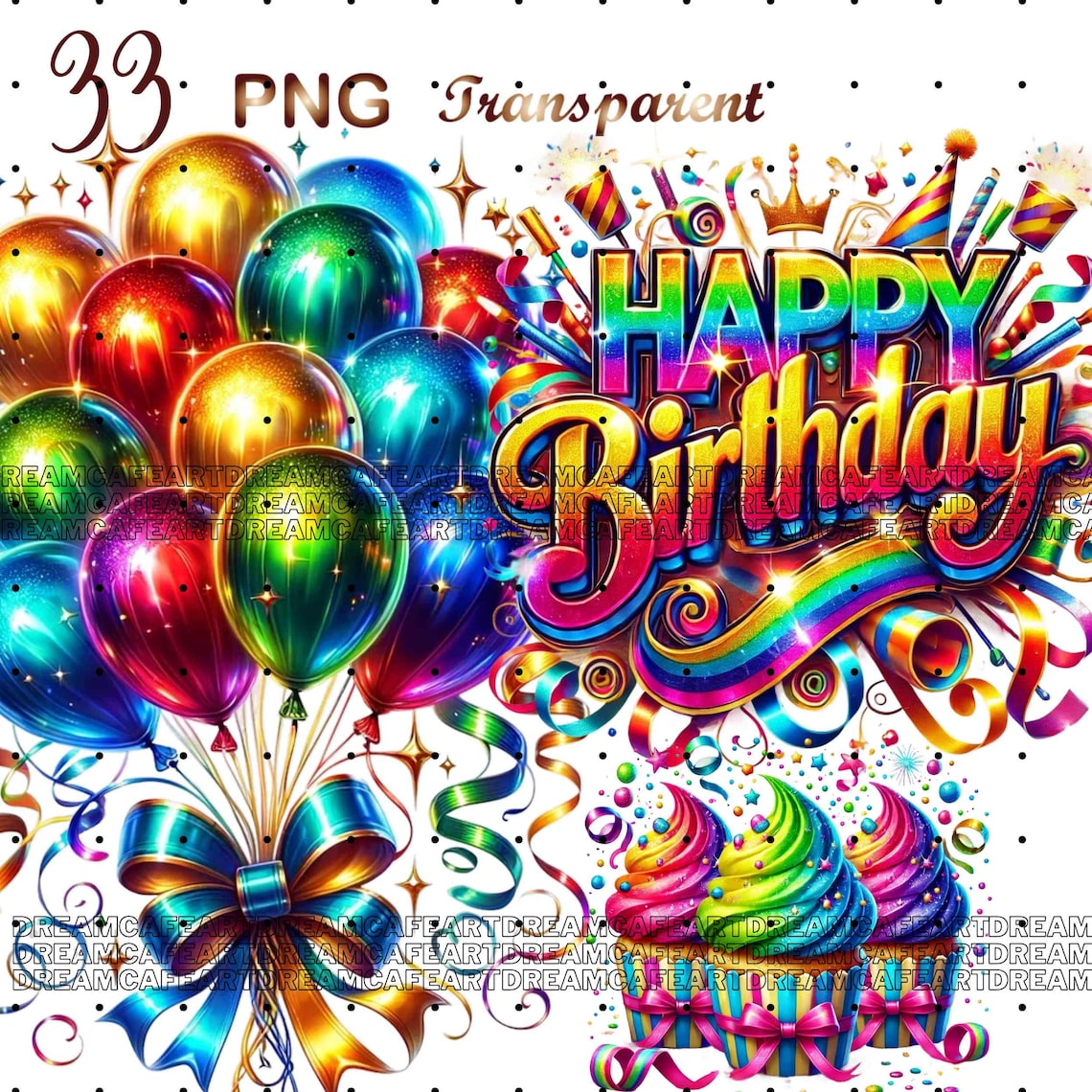 33 Birthday Motifs Clipart, Birthday Party Clipart, Happy Birthday Png ...