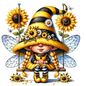 41 JPG, Bumble Bee Gnome Girl Bundle, Gnome Clipart, Spring Gnome ...