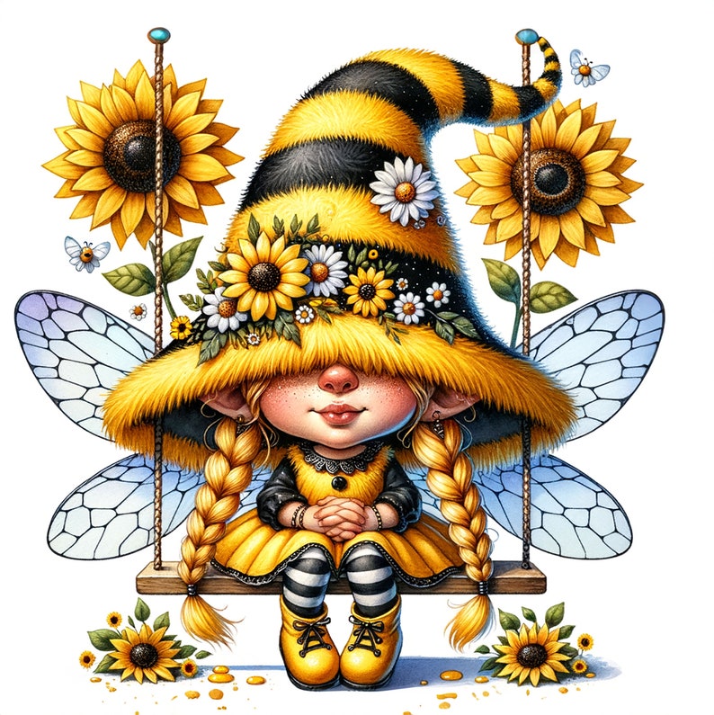 41 JPG, Bumble Bee Gnome Girl Bundle, Gnome Clipart, Spring Gnome ...