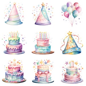 51 Watercolor Birthday Clipart, Happy Birthday PNG Bundle for ...