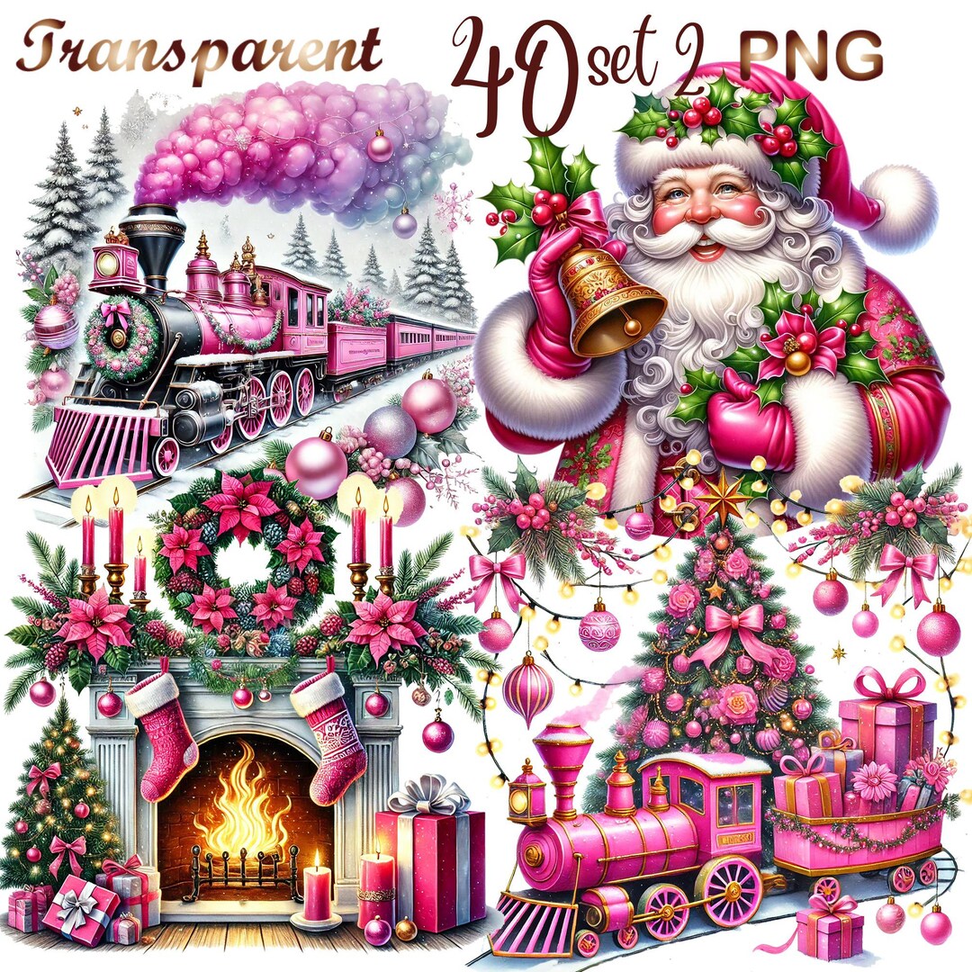40 PNG Set 2 Pink Christmas Clipart Bundle, Soft-colored Holiday ...