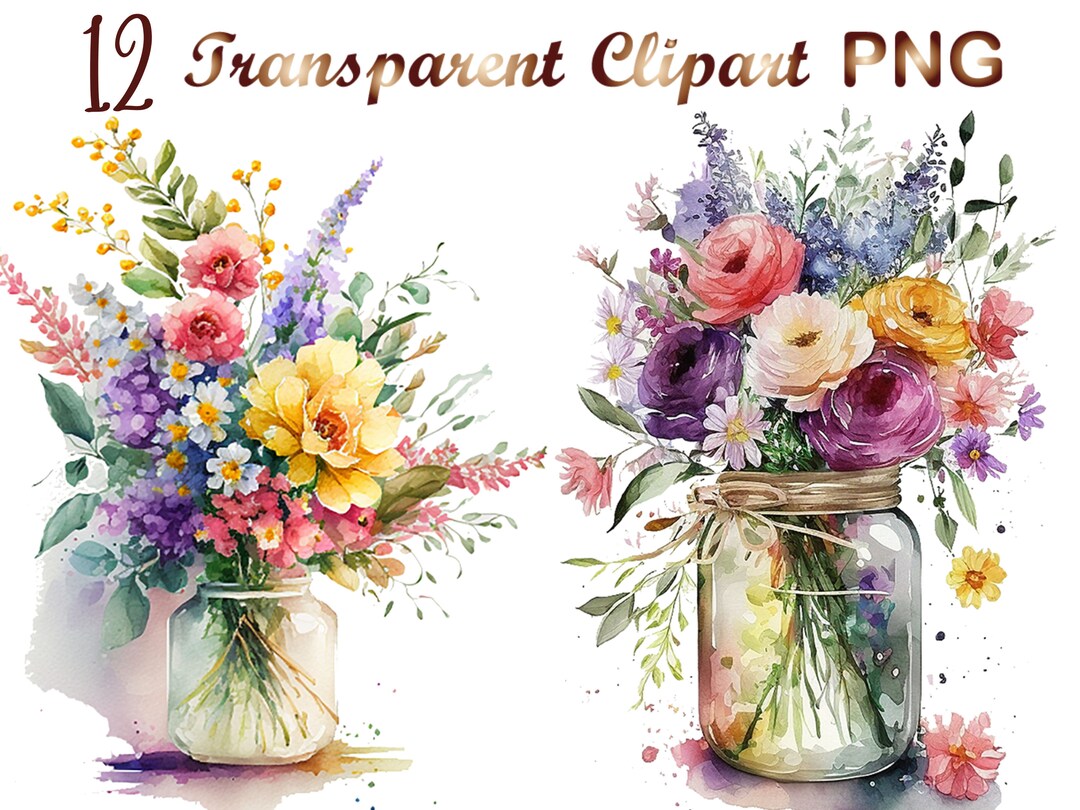 12 Wildflowers in a Jar Png, Flowers Png, Flower Bouquet Png, Digital ...
