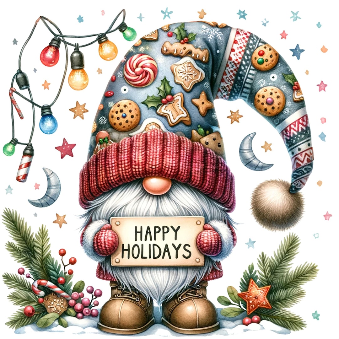 17 PNG, Watercolor Festive Gnomes Collection Clipart, Christmas Gnomes ...