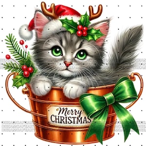 30 PNG Set 7, Christmas Kitten Clipart Bundle, Meowy Christmas Clipart ...