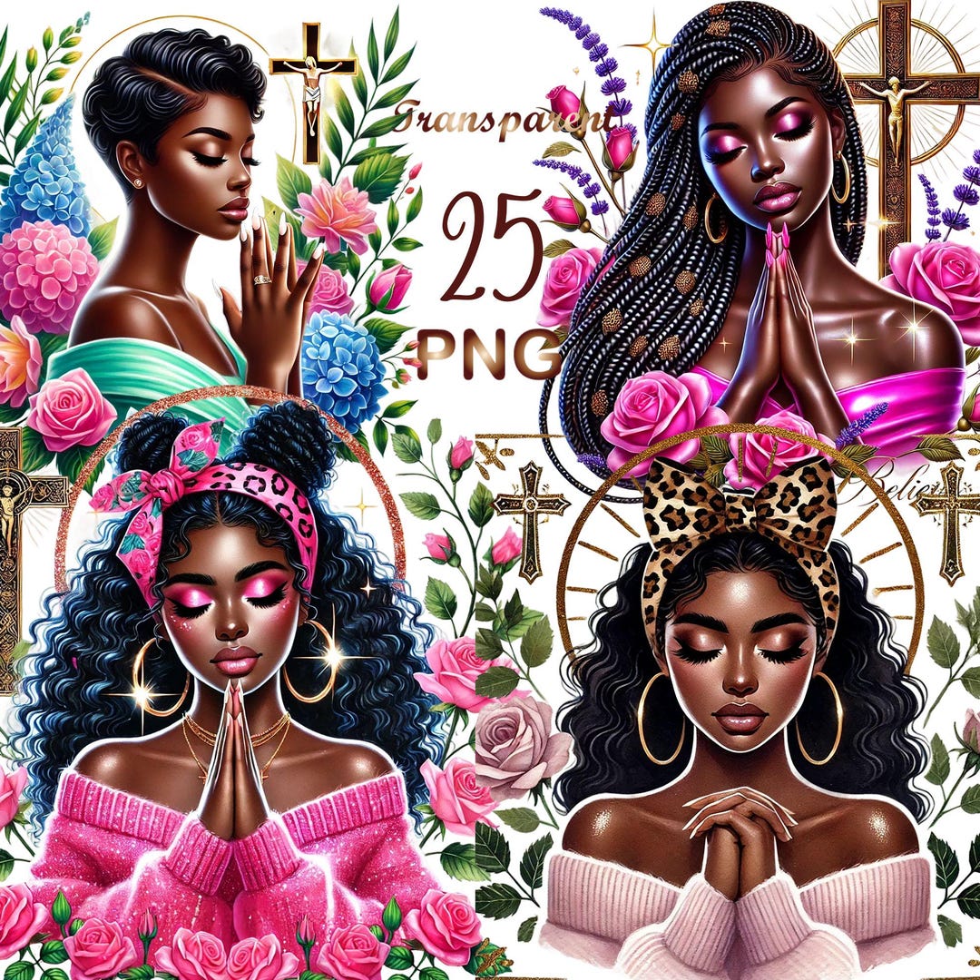 25 PNG, Black Girl Praying Clipart, Black Woman Faith Clipart, Jesus ...
