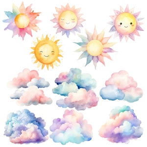 23 Watercolor Pastel Rainbow Clipart Bundle, Jpgs,sun,clouds, Rainbow ...