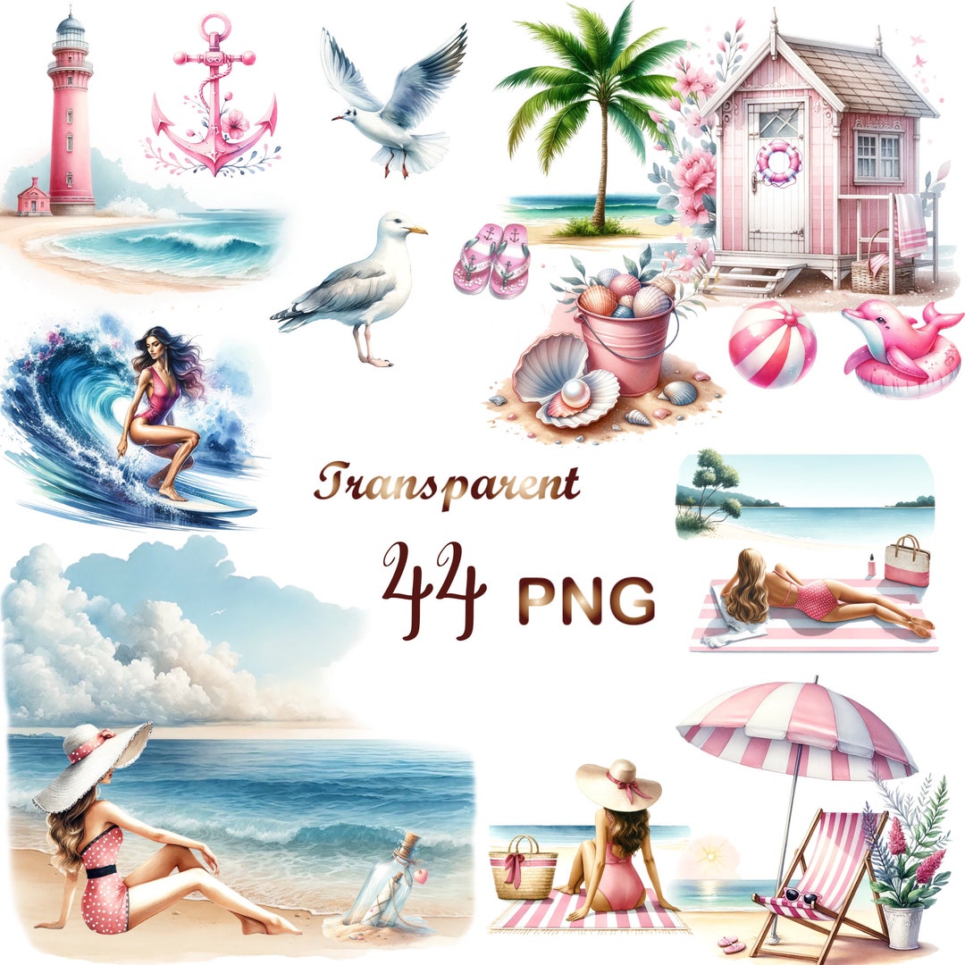 44 PNG Watercolor Nautical Collection Clipart, Beach Clipart Bundle ...
