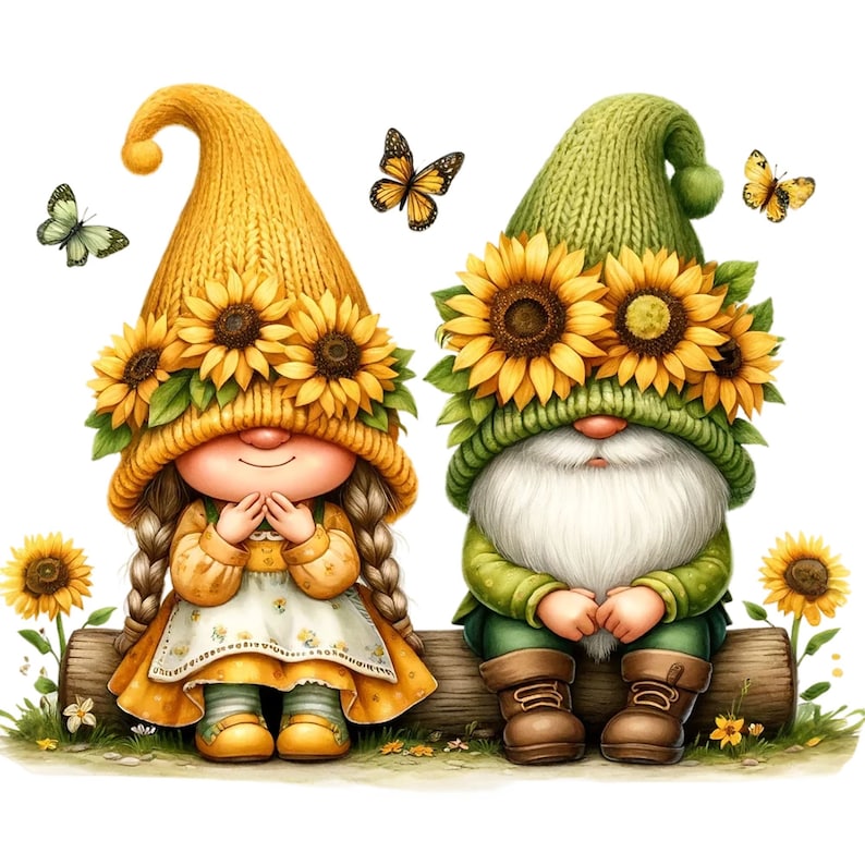 26 Png,sunflower Gnome Clipart Bundle,garden Gnome Watercolor Clipart ...