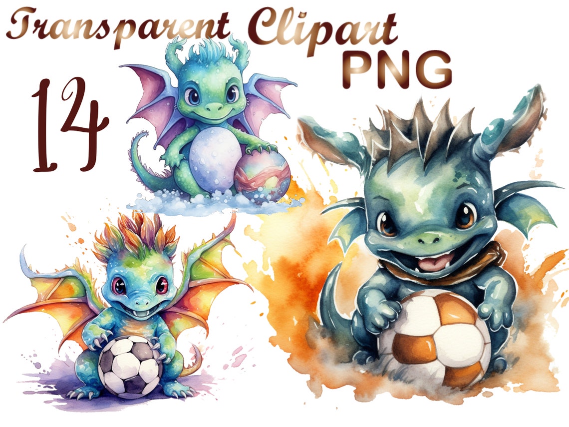 14 Baby Dragon Soccer Player Clipart,png, Linocut, Commercial Use ...