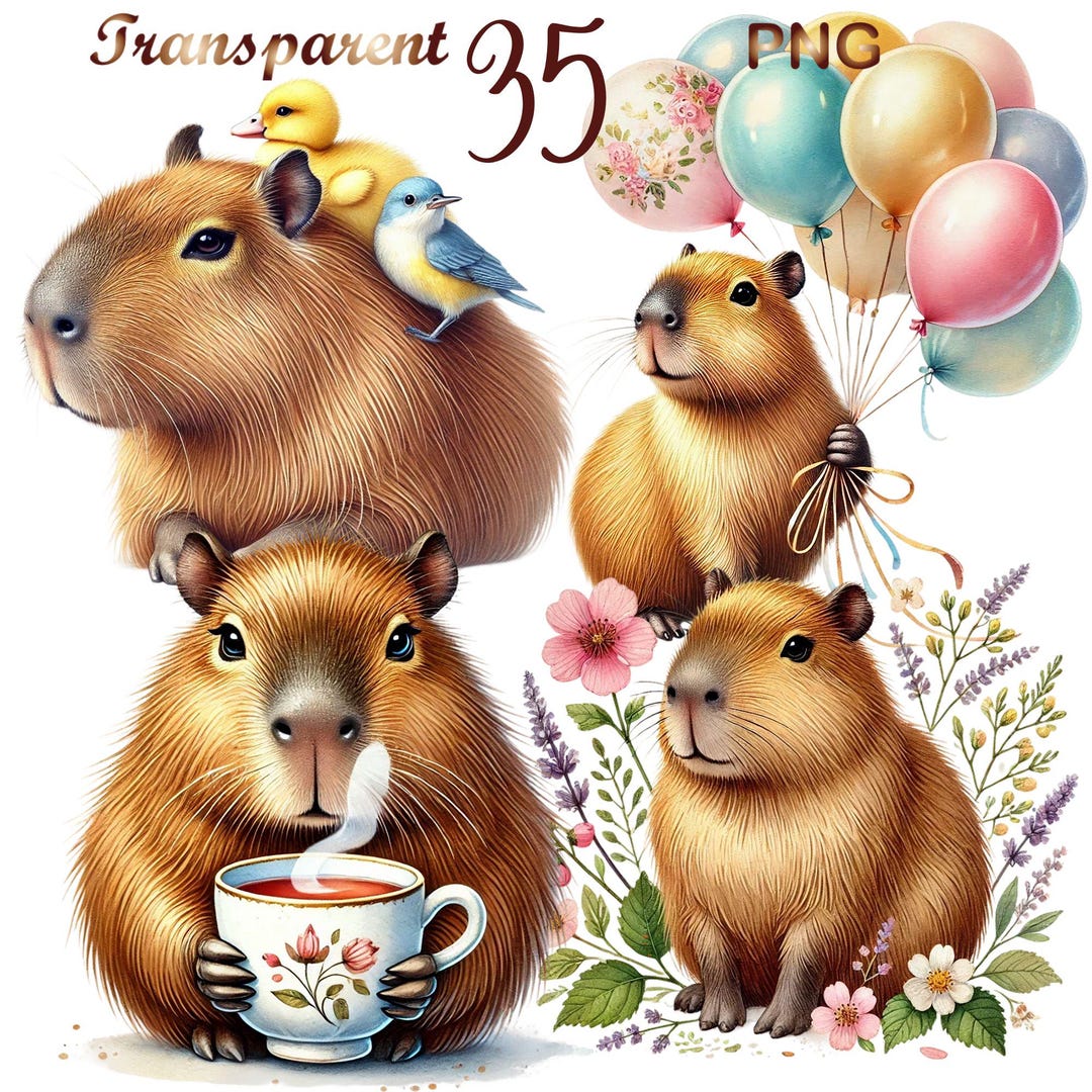 35 PNG Capybara Clipart Bundle, Cute Capybaras Art, Cute Capybara ...