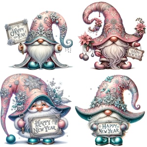 21 Happy New Year Gnomes Clipart Bundle PNG, Christmas Gnomes Clipart ...