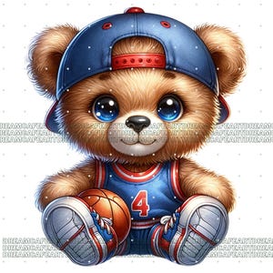 35 PNG, Watercolor Basketball Teddy Bear Clipart Bundle, Teddy Bear ...