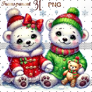 31 PNG, Christmas Polar Bear Clipart Bundle, Polar Bear Clip Art, Cute ...