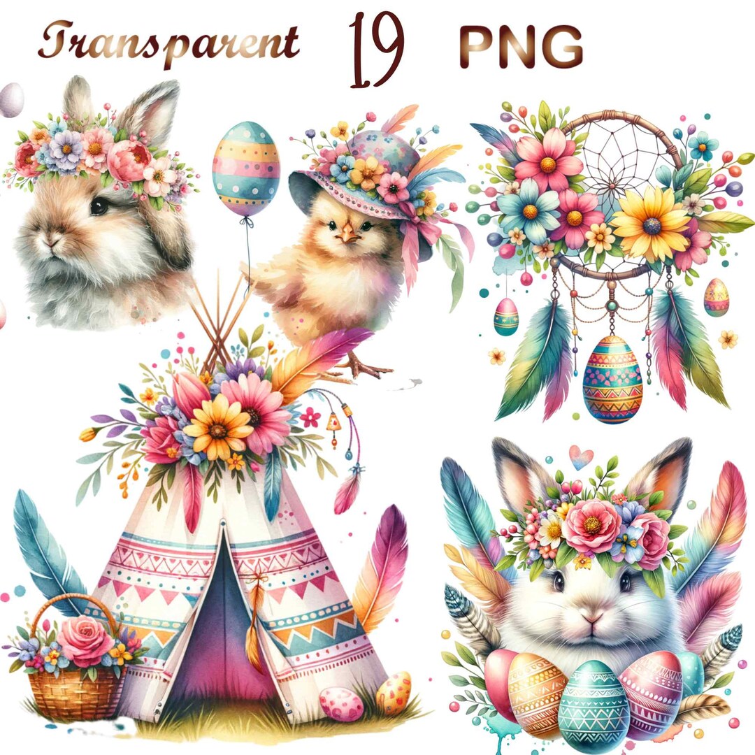 19 Boho Watercolor Easter Spring Clipart,boho Easter Clipart,boho ...