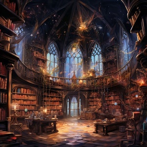 30 Printable Magical Library Digital Paper,jpgs,magical Library ...