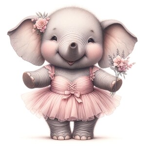 9 PNG/JPG, Watercolor Ballerina Elephant Clipart, Ballet Elephant in ...