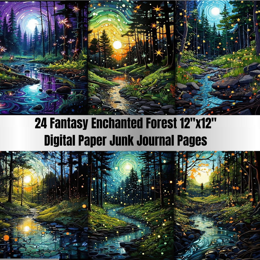 24 Printable Fantasy Enchanted Forest,digital Paperpack,magical Mystery ...
