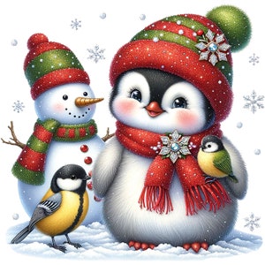 12 Winter Penguin Clipart PNG and JPG, Set 3, Christmas Penguin Clipart ...