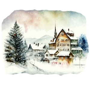 Watercolor Christmas Village Clipart: Winter Holiday Scenes (jpgs ...