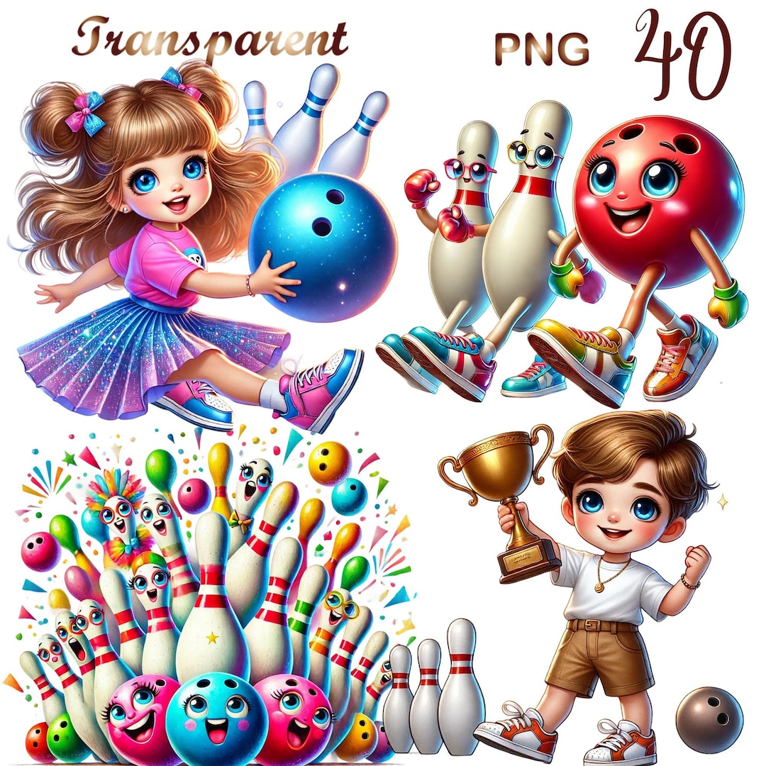 40 PNG Set 2 Sport Bowling Clipart Bundle, Bowling Clipart,watercolor ...