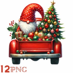 12 PNG, Christmas Gnome and Truck Clipart Bundle, Christmas Clipart ...