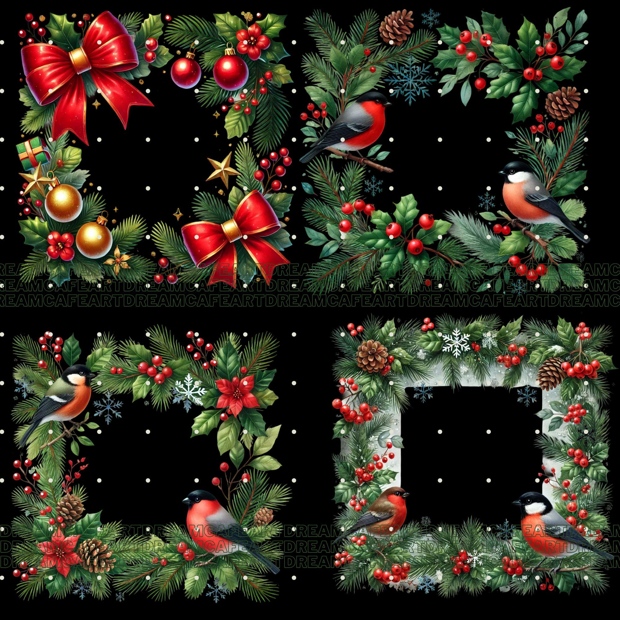 26 PNG Christmas Frames Clipart Bundle, Holiday Festive Border Graphics ...