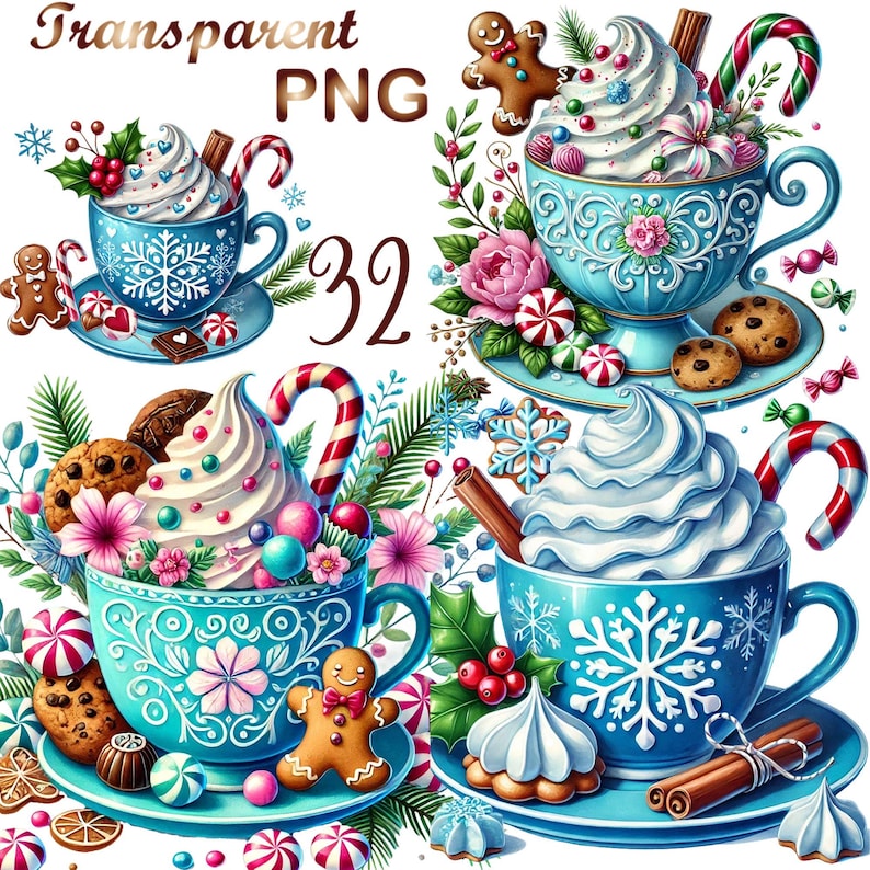32 PNG Set 2 Winter Hot Cocoa Clipart, Cozy Hot Chocolate Graphics ...