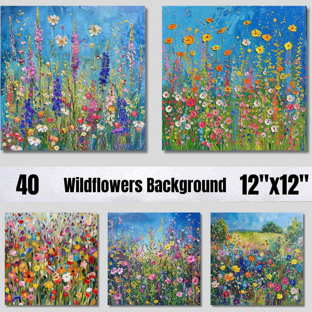 40 Watercolor Wildflowers Digital Paper Set, Spring Flowers Junk ...