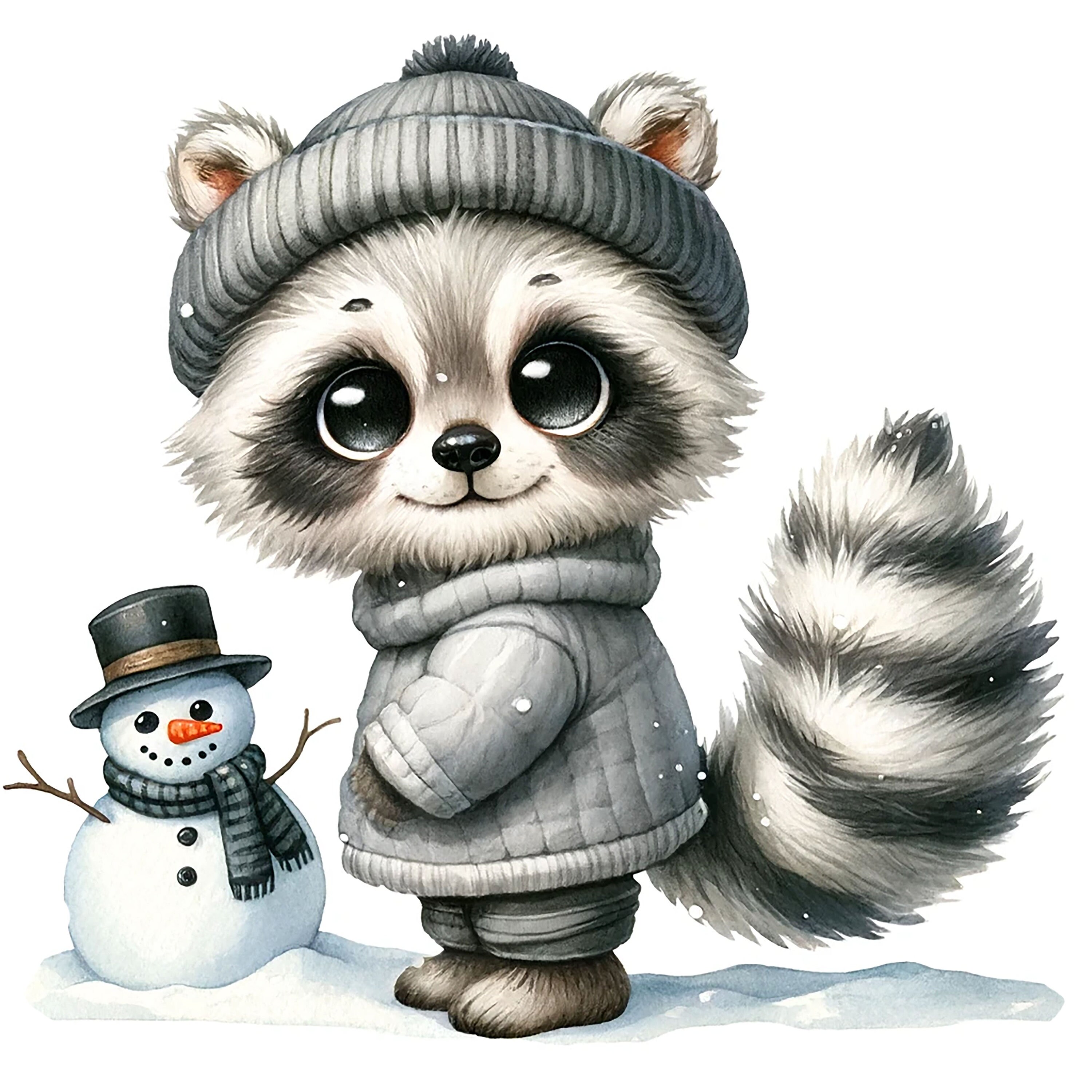 28 PNG, Winter Raccoon Clipart Bundle, Raccoon Clipart, Happy Christmas ...