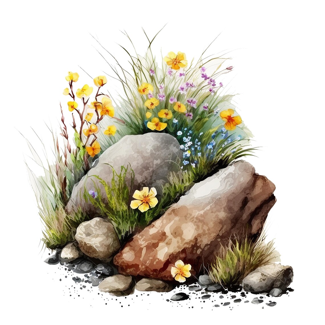 10 Wildflowers and Stones Clipart, Floral Clipart, Jpgs, Commercial Use ...