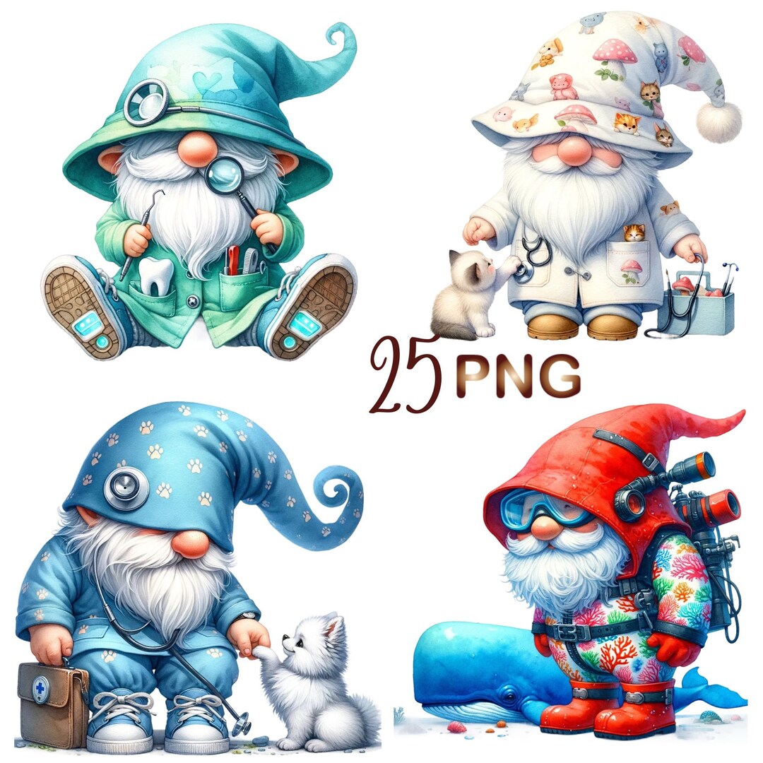 25 PNG, Doctor Gnome Clipart Bundle, Gnome Veterinarian Animal ...