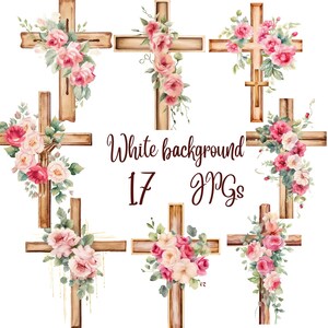 17 Pastel Boho Floral Cross Clipart Jpgs, Paper Crafts, Wooden Cross ...